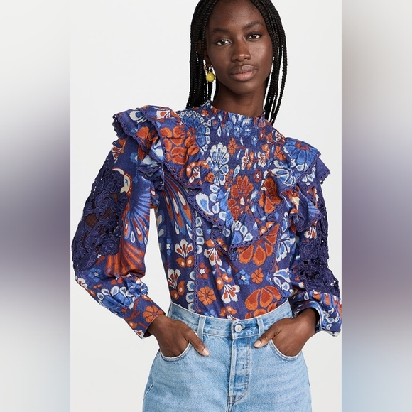 FARM Rio | Tops | Farm Rio Pineapple Flowers Navy Blouse Navy Blue ...